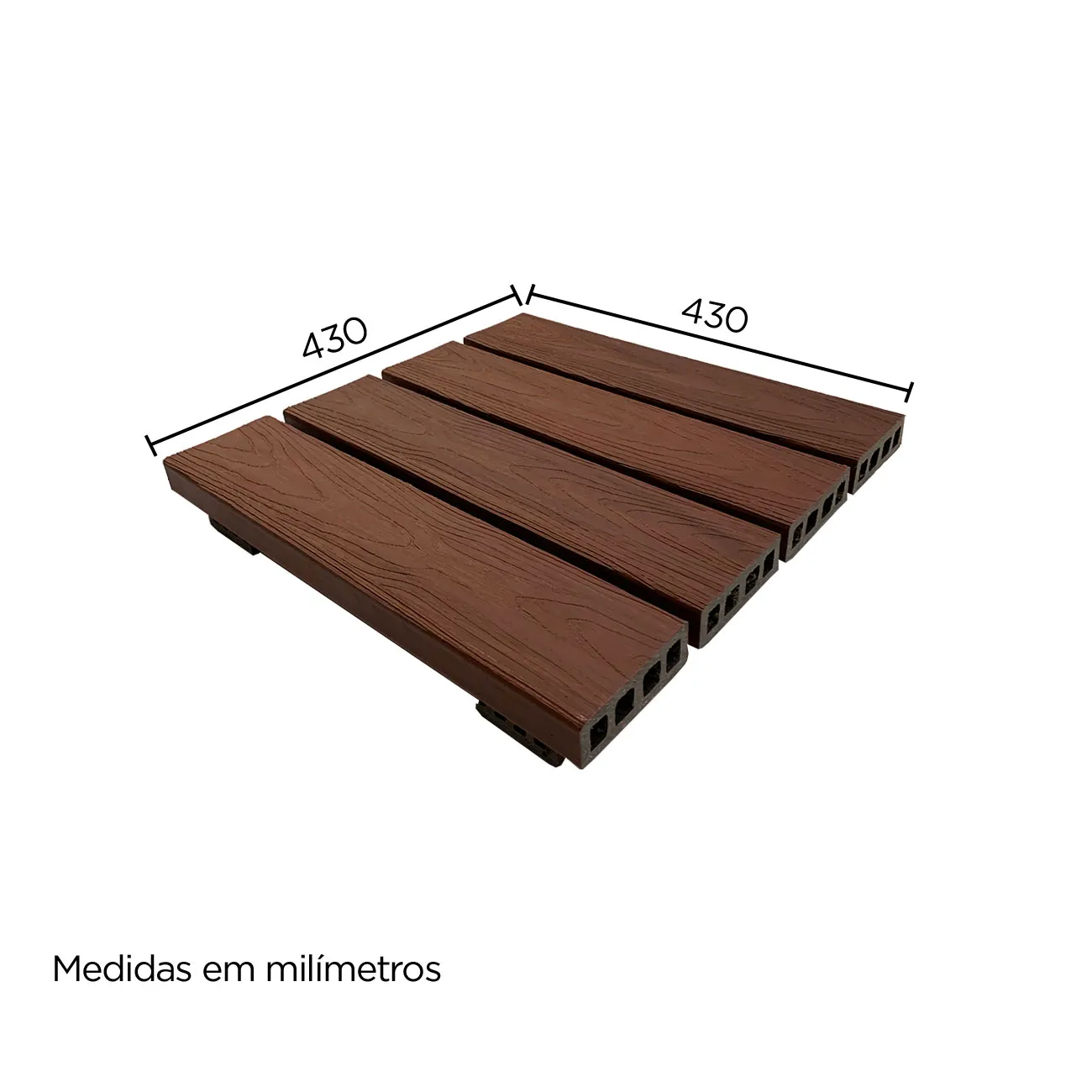 Deck modular em Madeira Plástica 430 x 430 mm - Madeira Plástica Marau